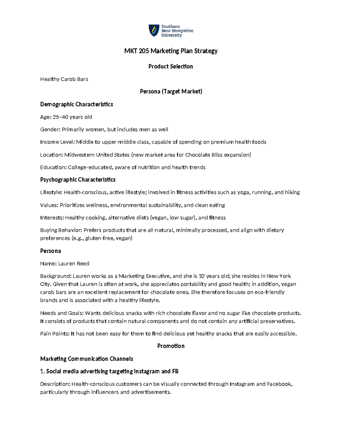 KH - MKT 205 Marketing Plan Strategy 7 - MKT 205 Marketing Plan ...