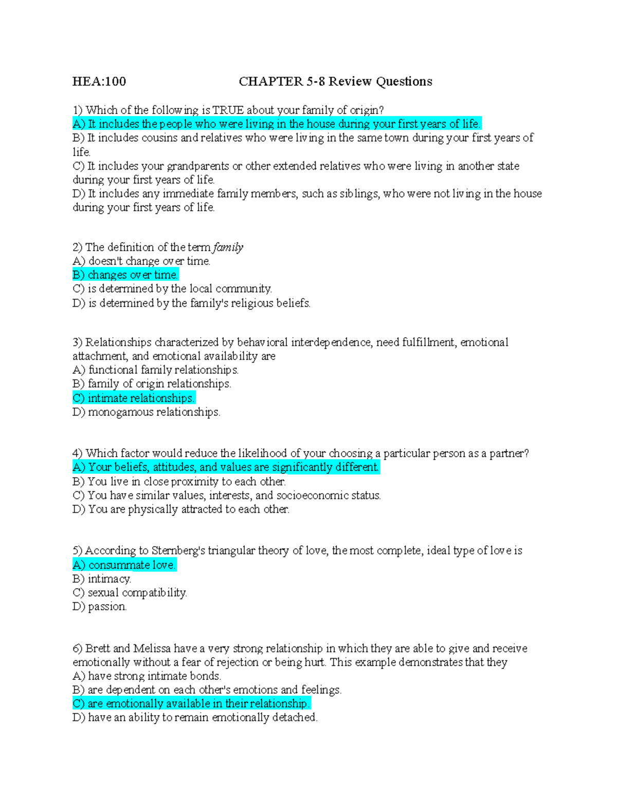 Review Questions- Chapter 5-8 - HEA:100 CHAPTER 5-8 Review Questions ...