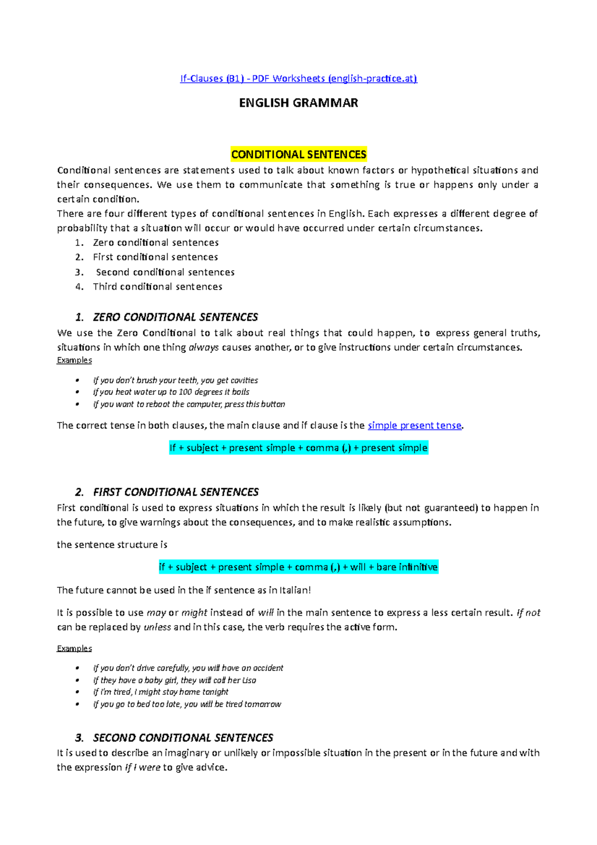 English Grammar - riassunto di regole grammaticali inglese B1 - If ...