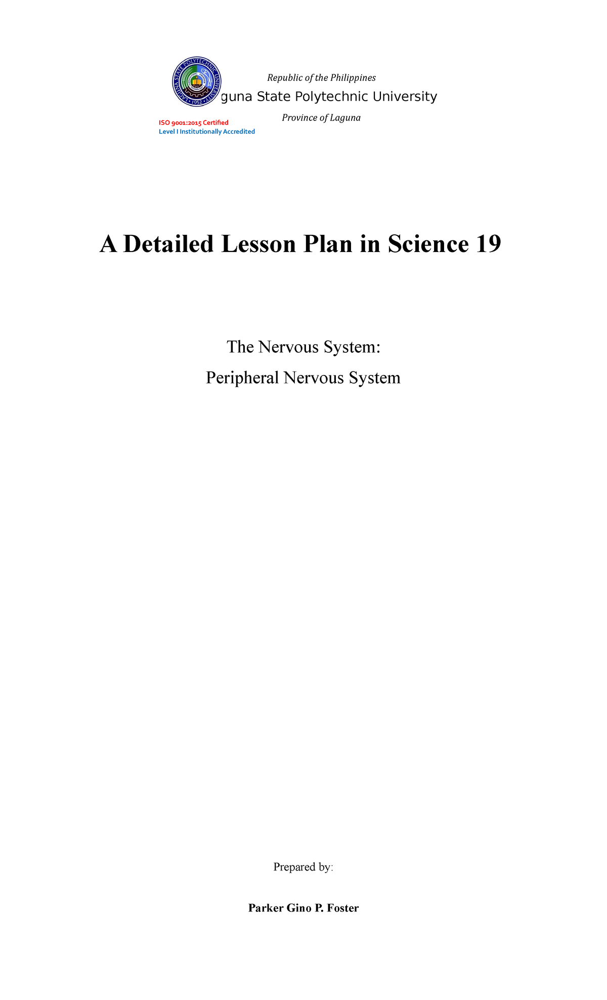 Detailed Lesson Plan in Nervous System - Republic of the Philippines ...