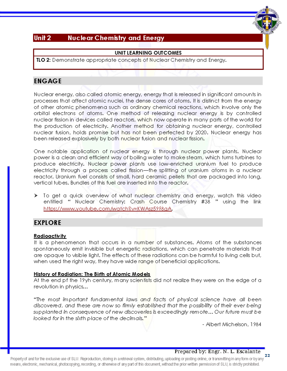 Module 1 UNIT 2 Enggchem - Property of and for the exclusive use of SLU ...