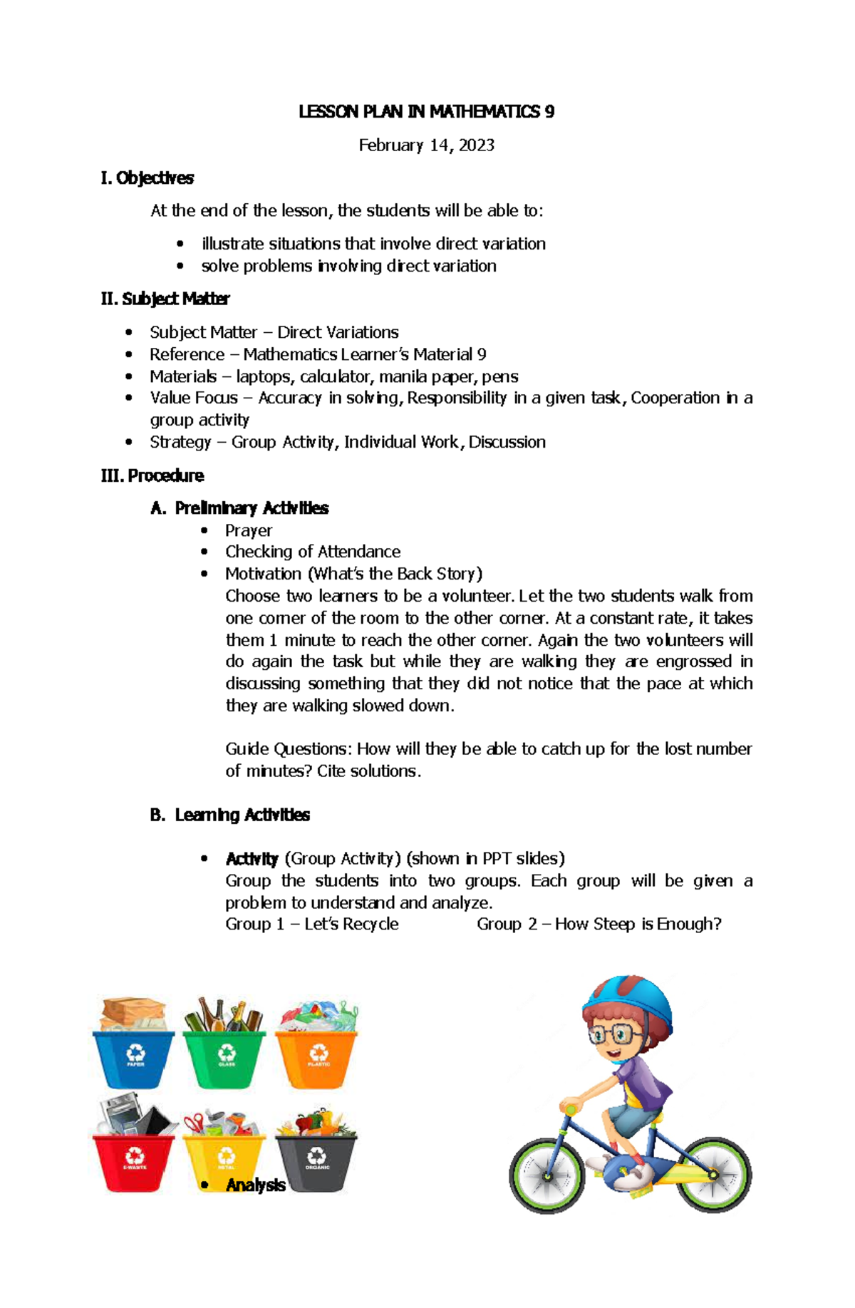 Lesson Plan Direct-Variation - LESSON PLAN IN MATHEMATICS 9 February 14 ...