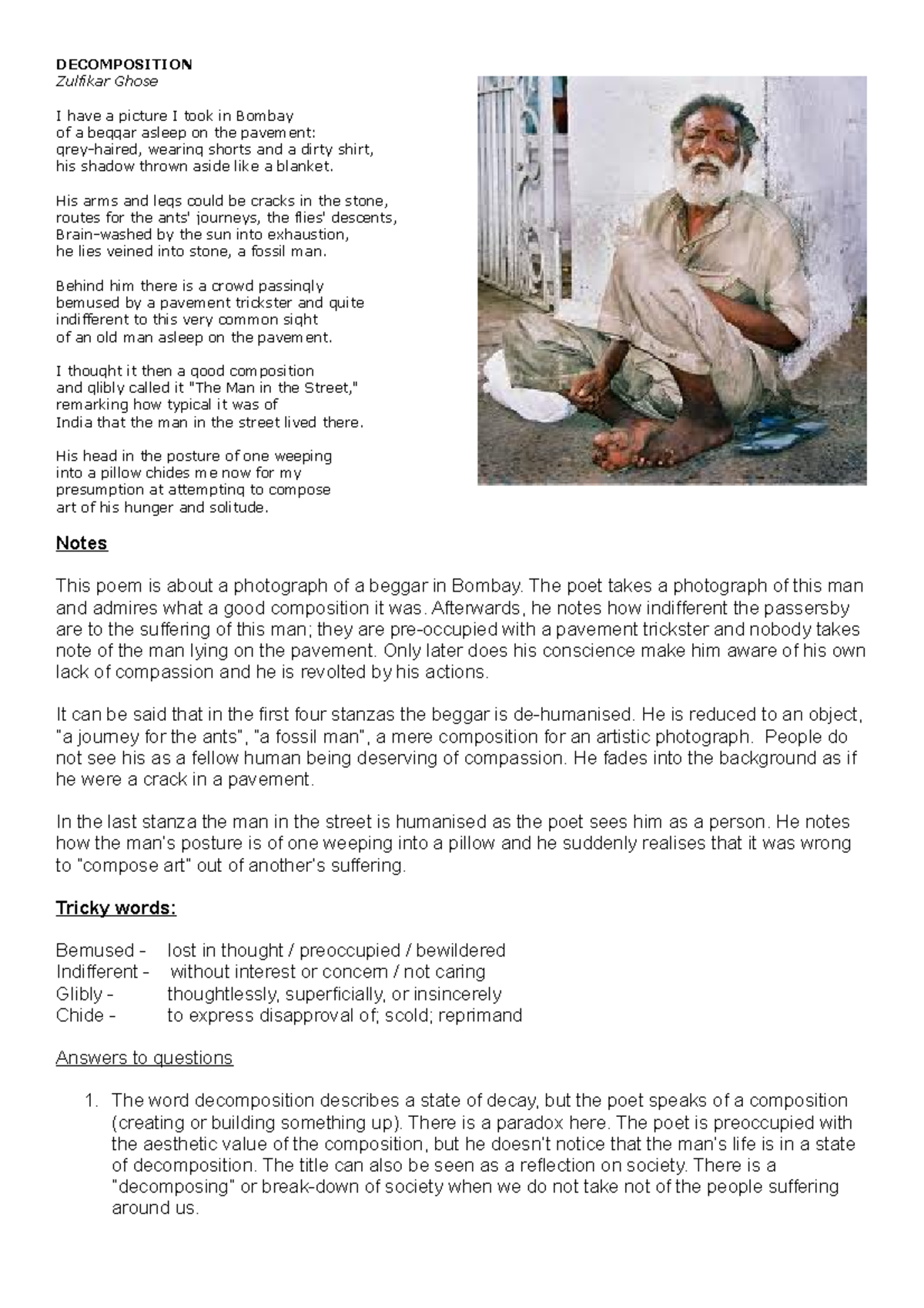 Decomposition notes and answers - DECOMPOSITION Zulfikar Ghose I have a ...