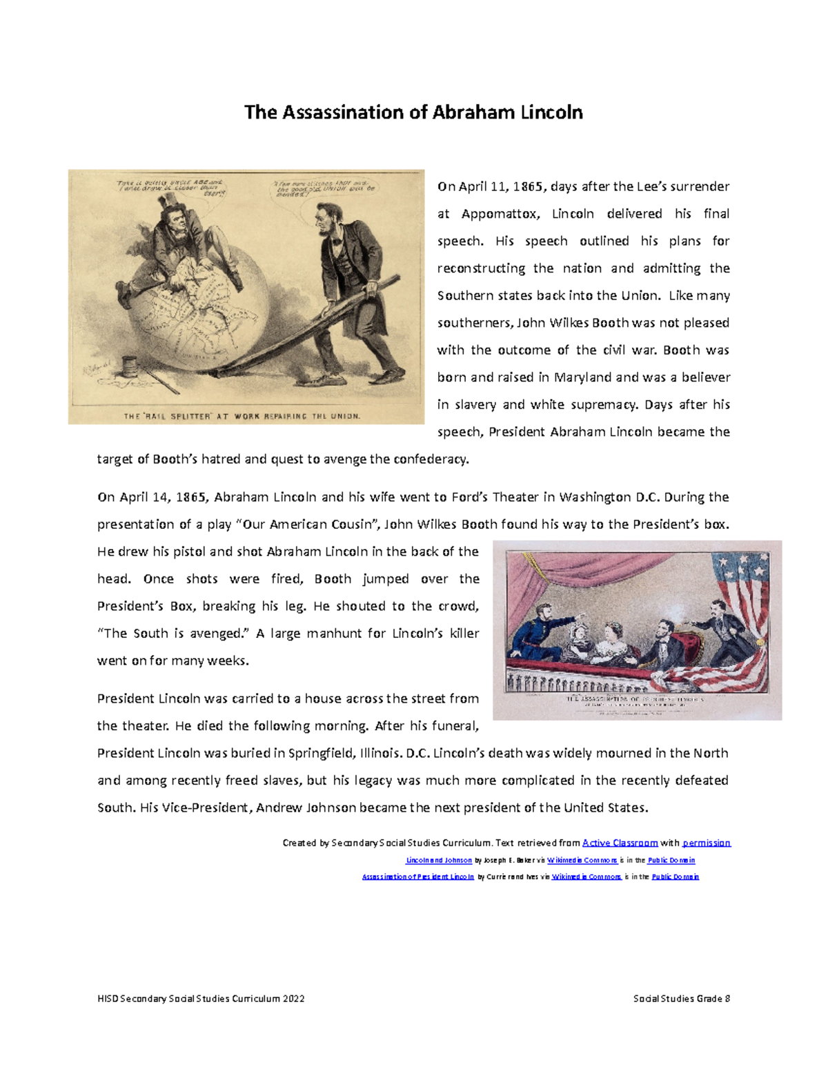 SS8 Assassination of Lincoln Unit 9 - The Assassination of Abraham ...