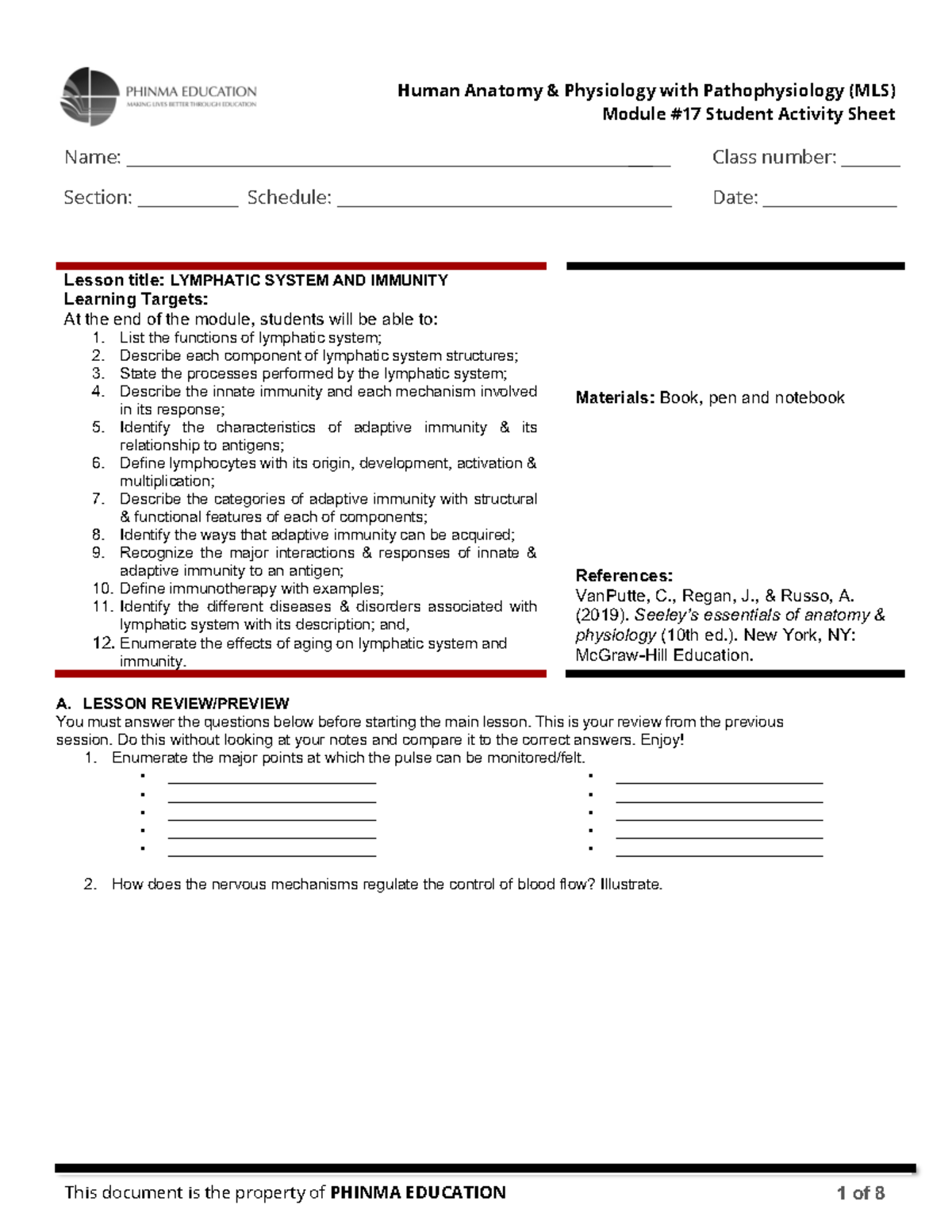 MLS Anaphy Lec Session #17 - SAS (NEW Format) - Module #1 7 Student Activity Sheet Name: - Studocu