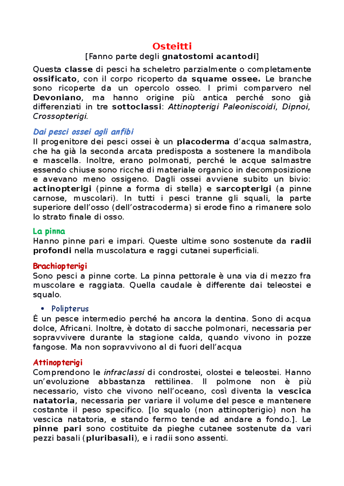 Lez. 4 - osteitti - Appunti - Osteitti [Fanno parte degli gnatostomi ...