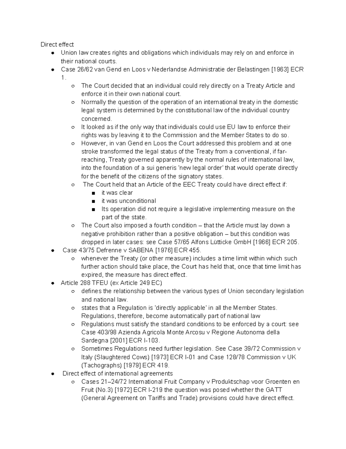 EU Law-The foundational principles of EU law - Direct effect Union law ...