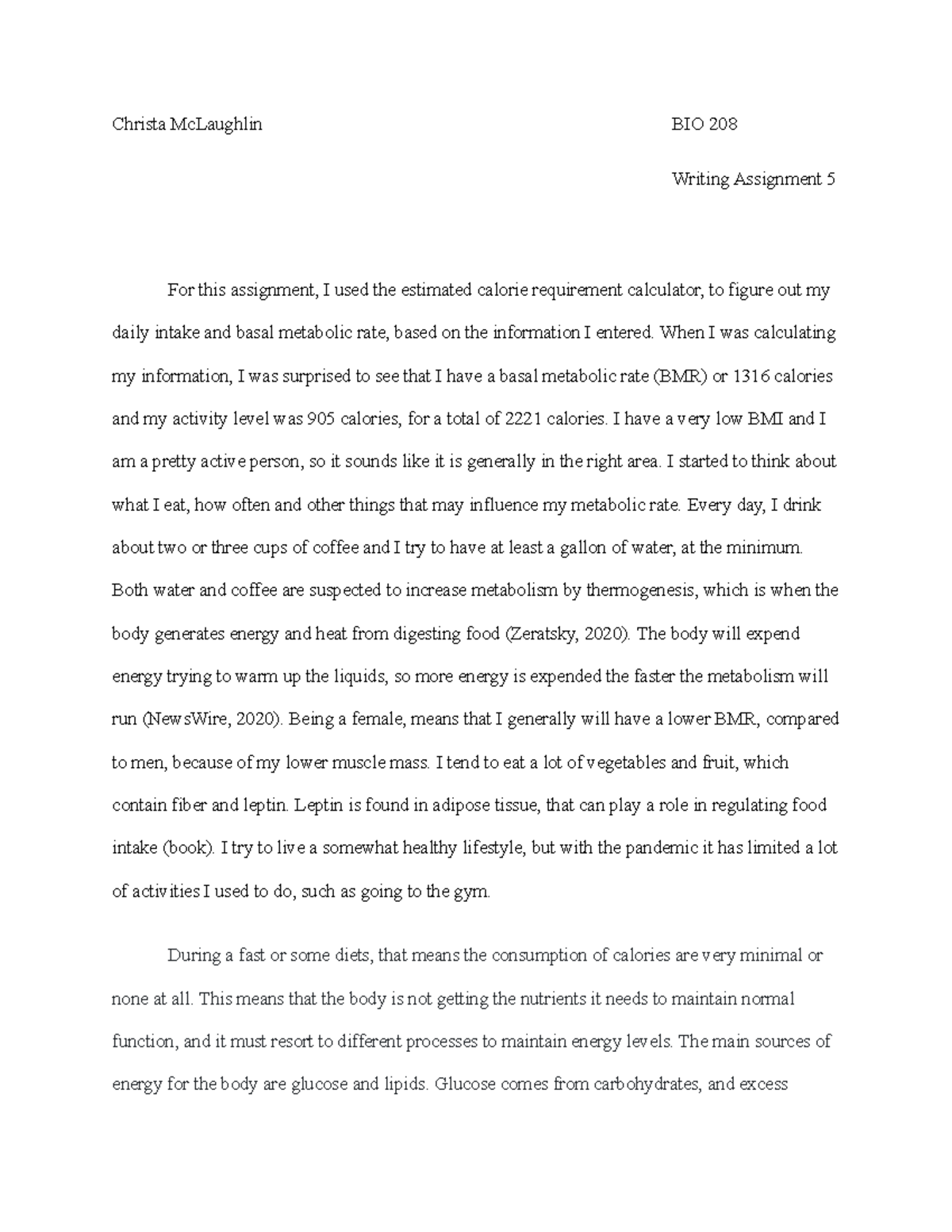 BIO 208 WA5 - Grade: A - Christa McLaughlin BIO 208 Writing Assignment ...