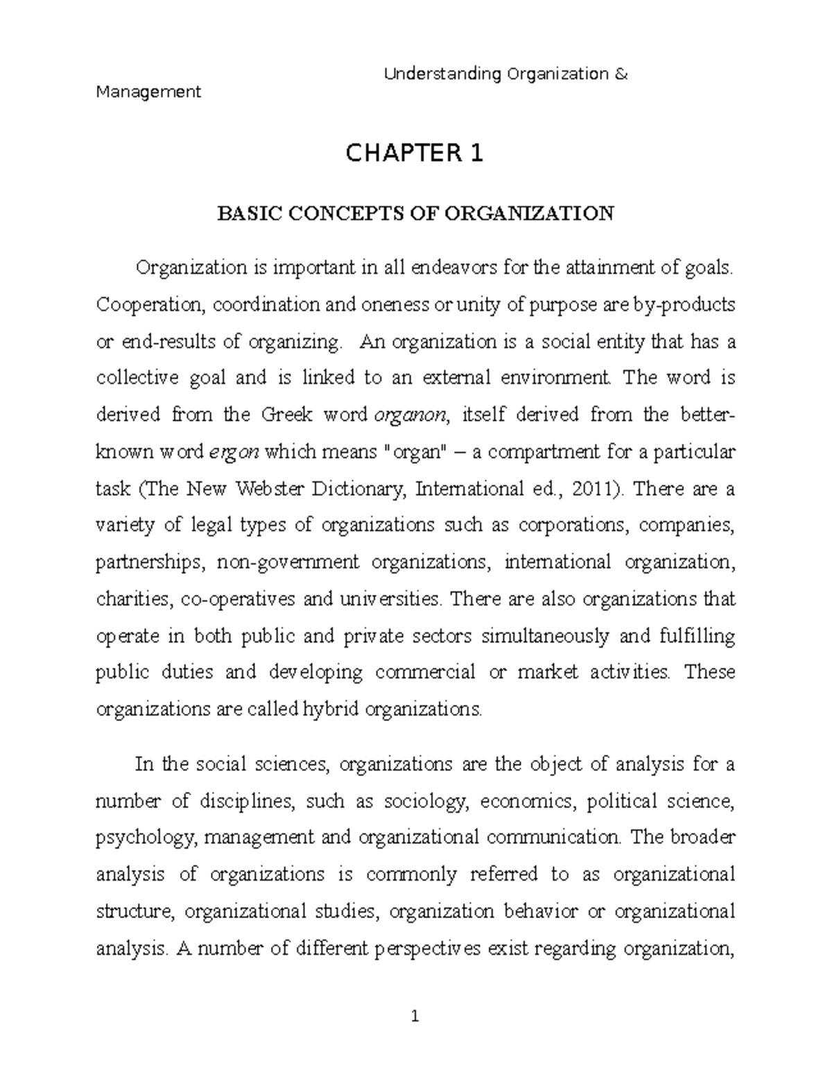 Understanding organization Finalbuk 1 - Management CHAPTER 1 BASIC ...