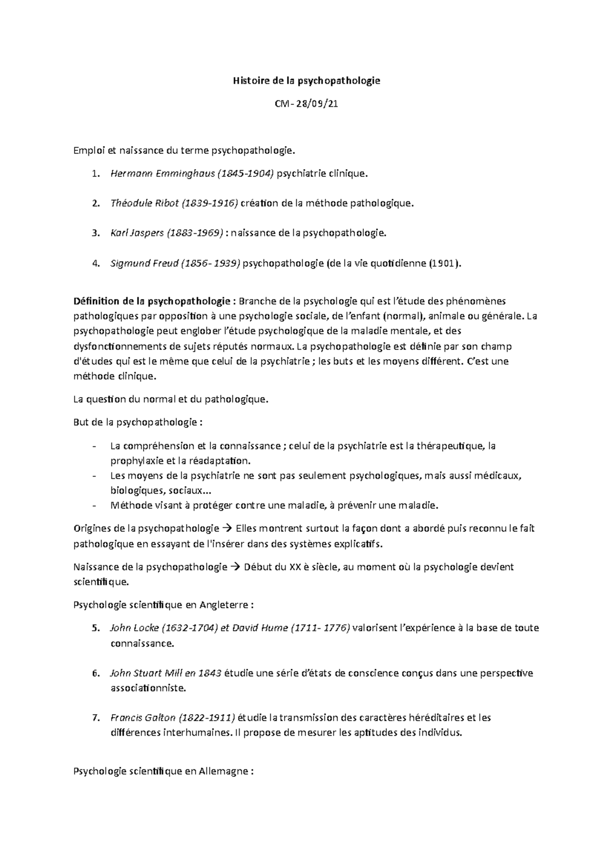28 Septembre 2021 § - Cours L1 - Histoire de la psychopathologie CM- 28 ...