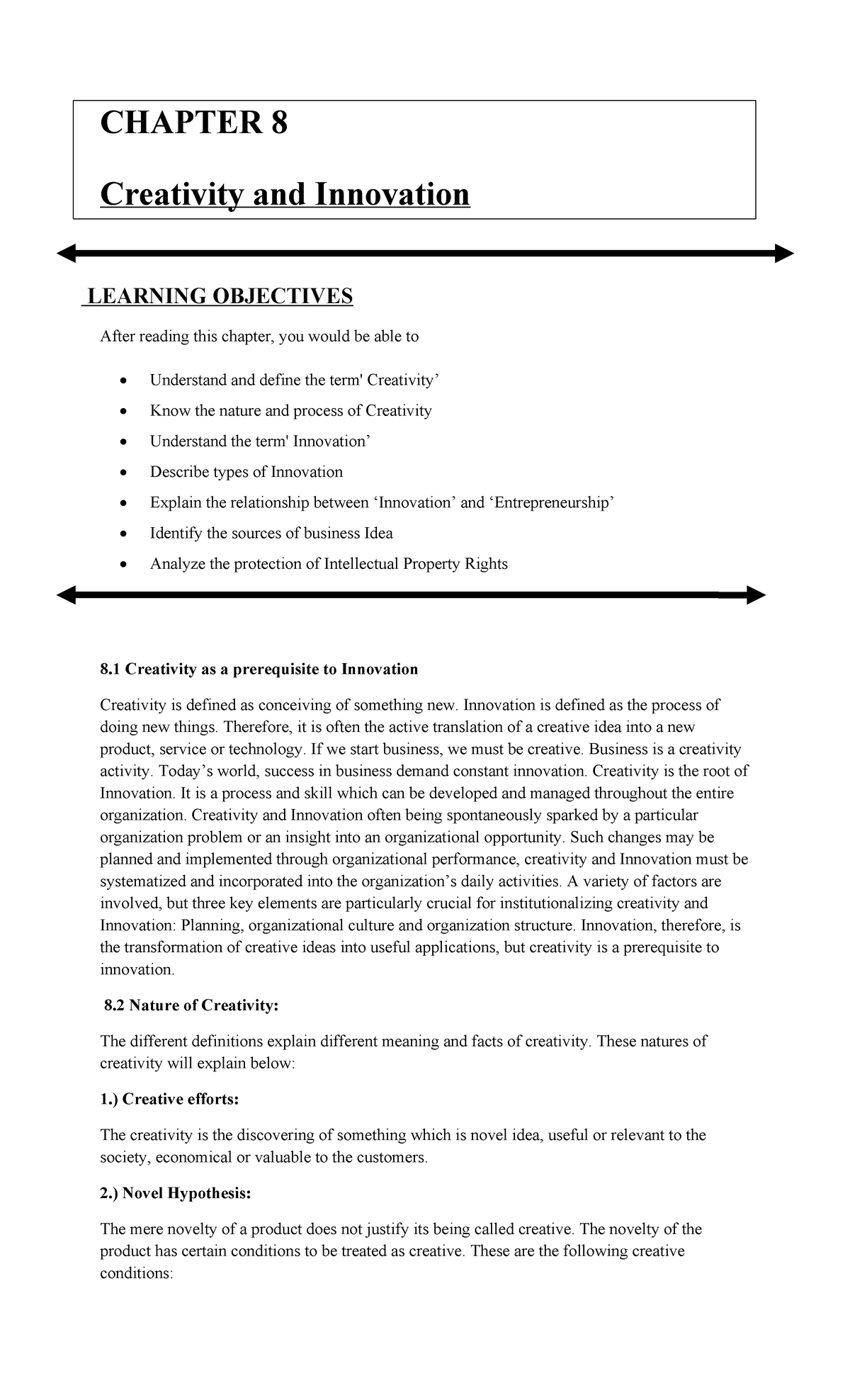 Creativity and innovations - CHAPTER 8 Creativity and Innovation ...