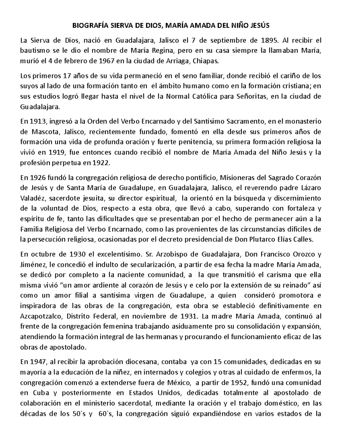 Biografia DE LA Madre María Amadaletra - BIOGRAFÍA SIERVA DE DIOS ...