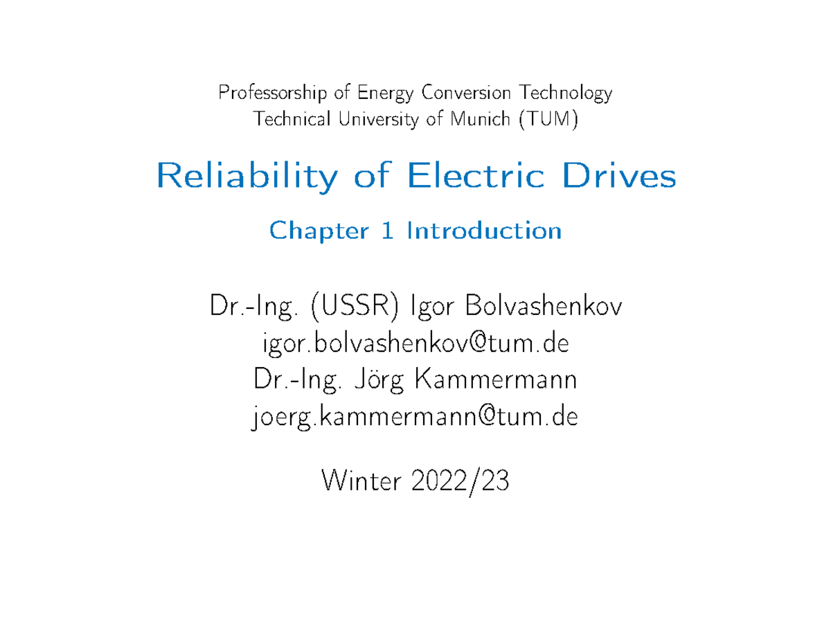 Reliability Electric Drives 01 - Professorship of Energy Conversion ...