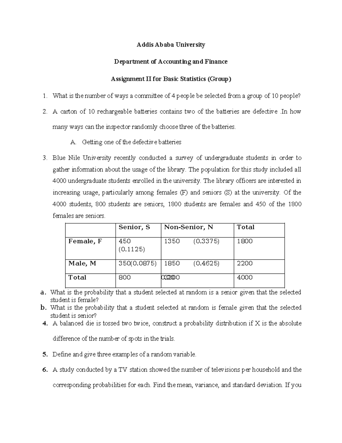Assignment II for Acc - fbvcbcbvc - Addis Ababa University Department of Accounting and Finance ...