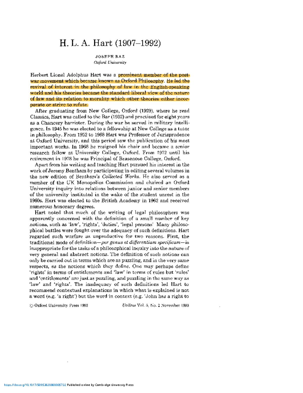 The Concept of Law - H. L. A. Hart (1907-1992) JOSEPH RAZ Oxford ...