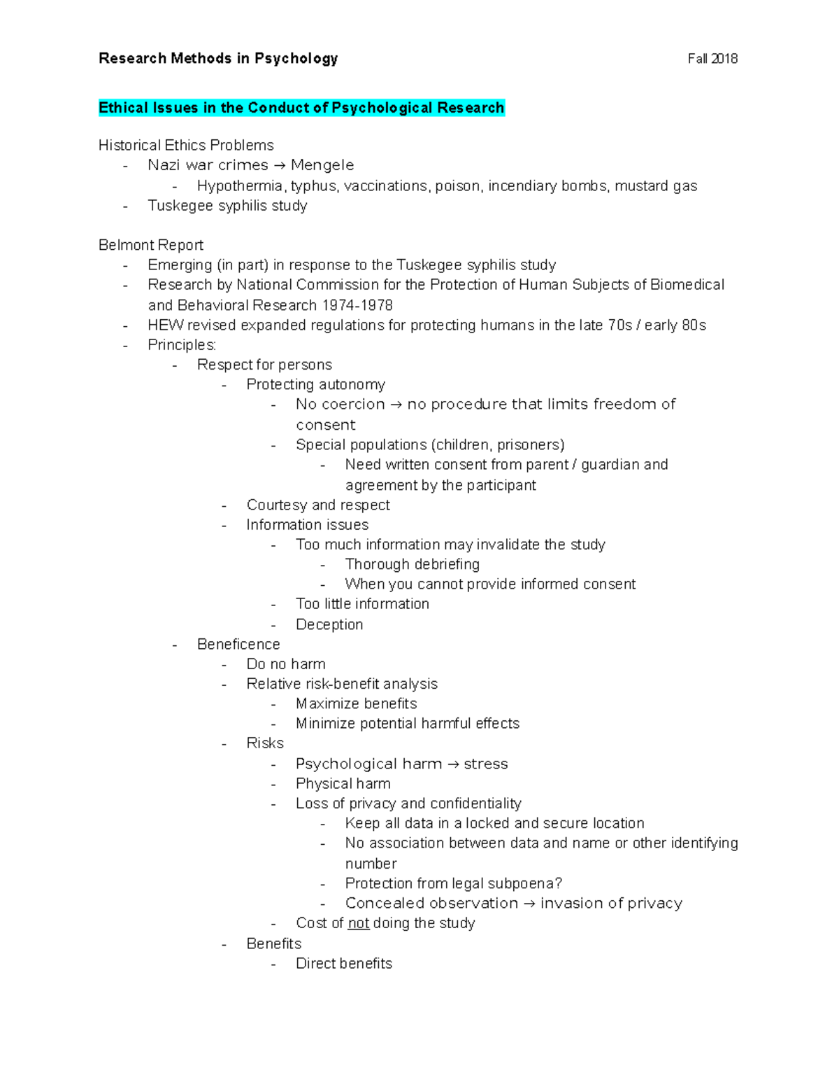 Research Methods Notes - Ethical Issues in the Conduct of Psychological ...