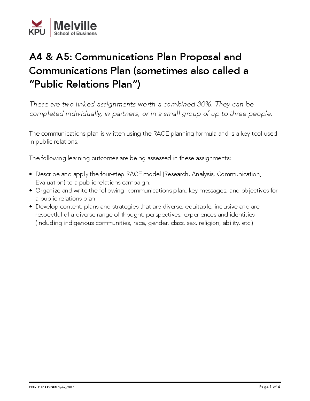 PRLN 1150 A4 A5 Communications Plan Spring 2021 - A4 & A5 ...