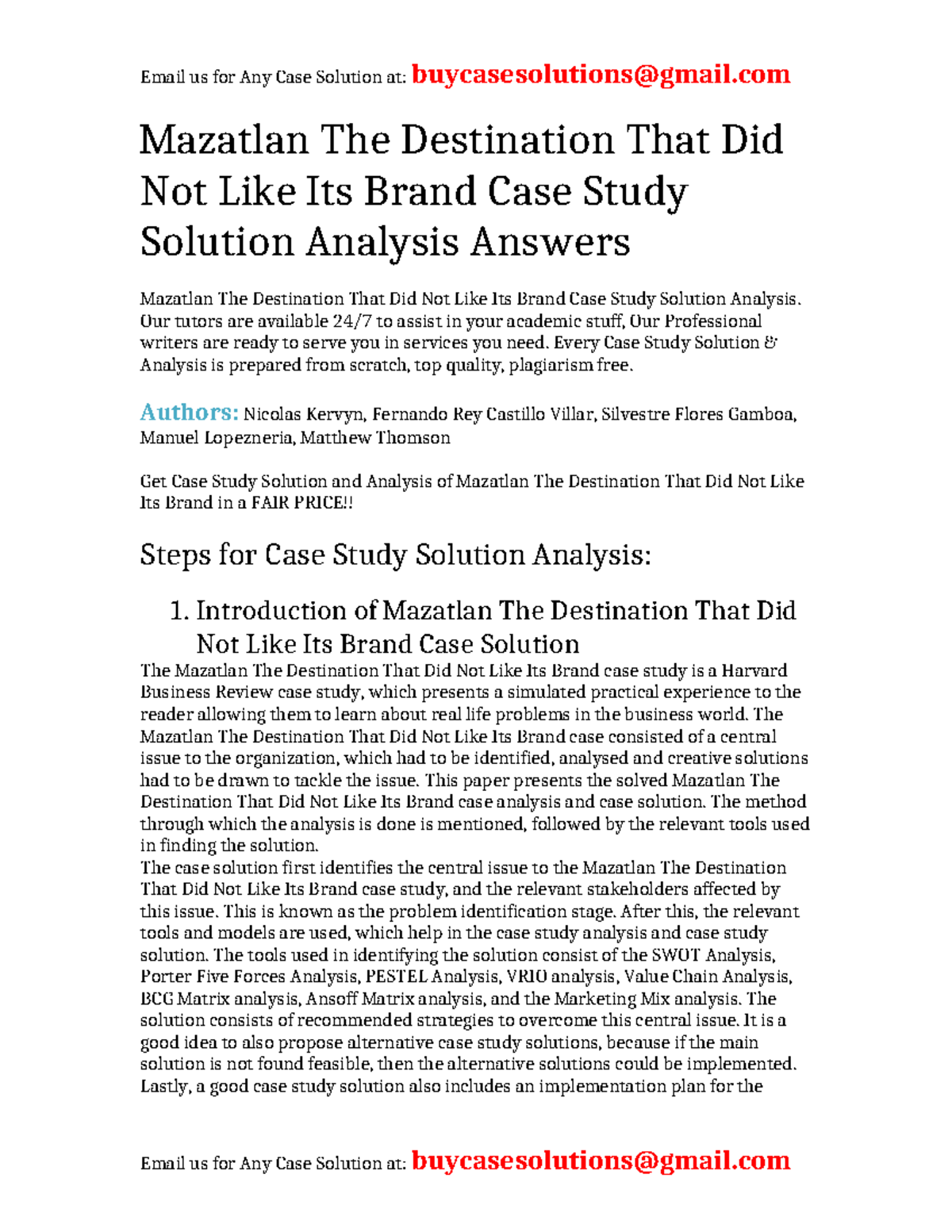 Case Solution Mazatlan The Destination That Did Not Like Its Brand - Mazatlan The Destination ...