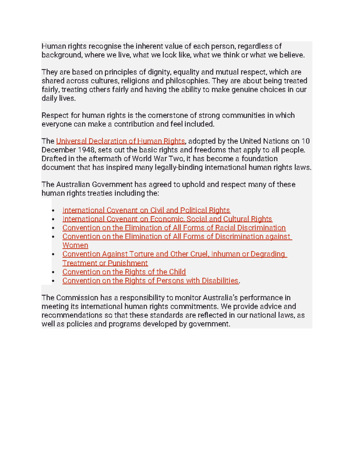 Human rights recognise the inherent value of each person - They are ...