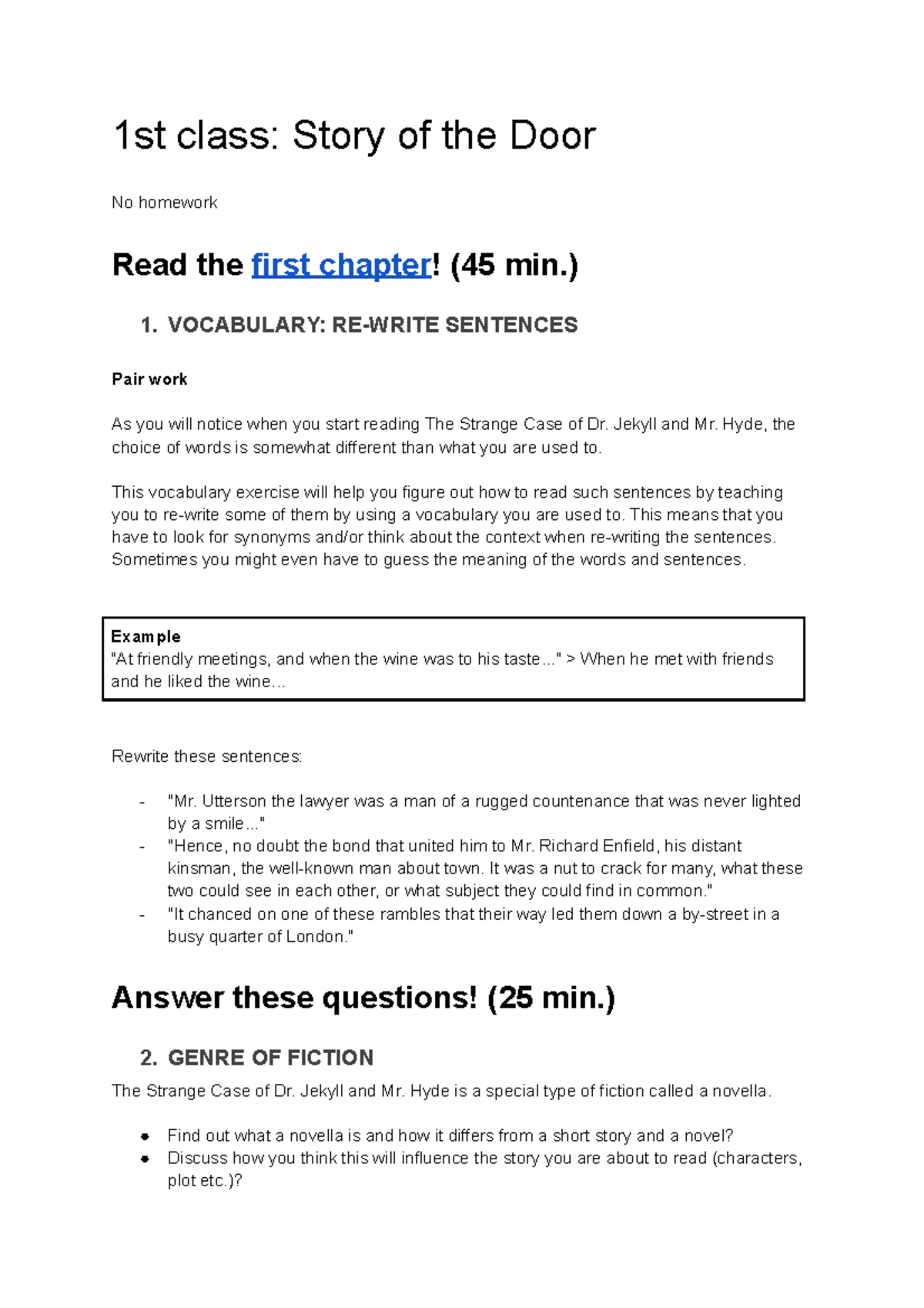 1st-2nd class Story of the Door - 1st class: Story of the Door No ...