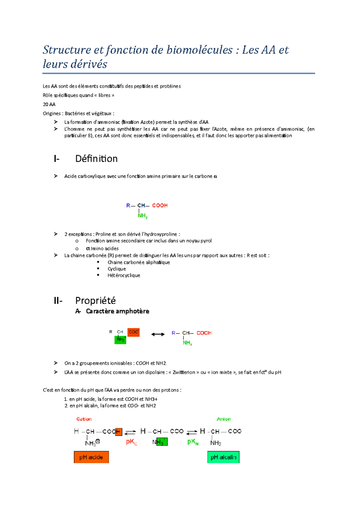 1-AA - Origine et description des acides aminés - Structure et fonction ...
