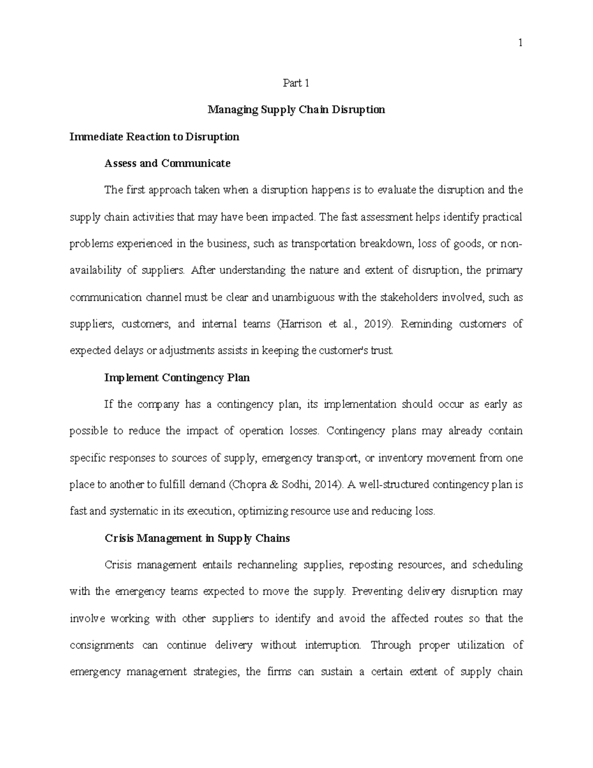 Managing Supply Chain Disruption - Part 1 Managing Supply Chain ...