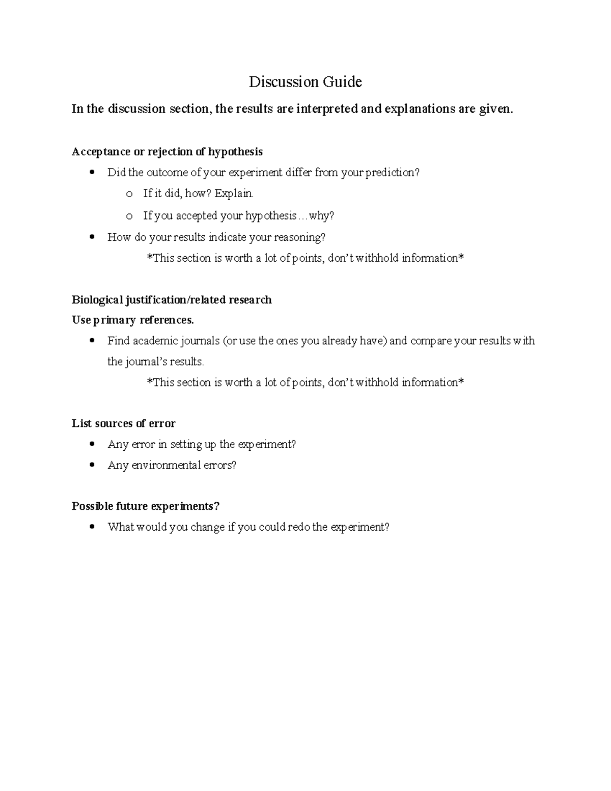 Part 5- Discussion Outline - Discussion Guide In the discussion section ...