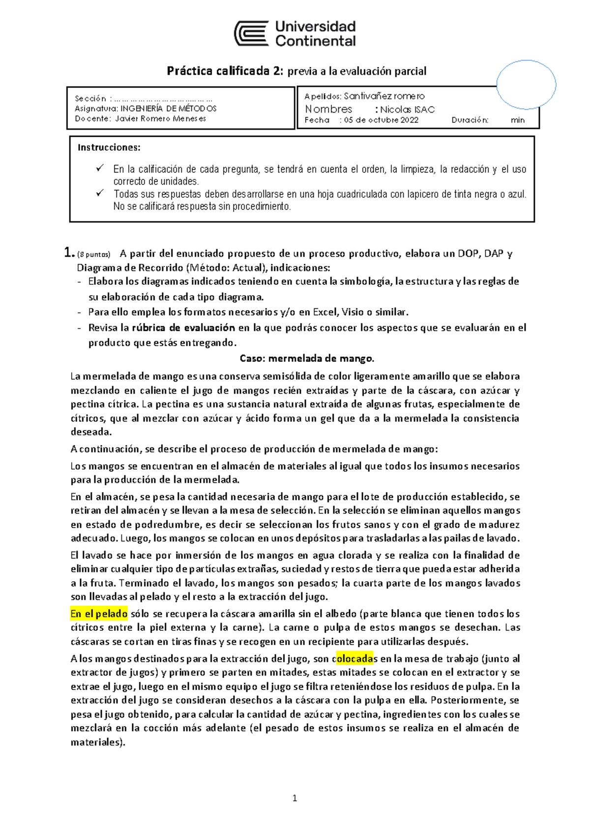 Nicolas Isaac Santivañez Romero - 1 Práctica calificada 2: previa a la ...