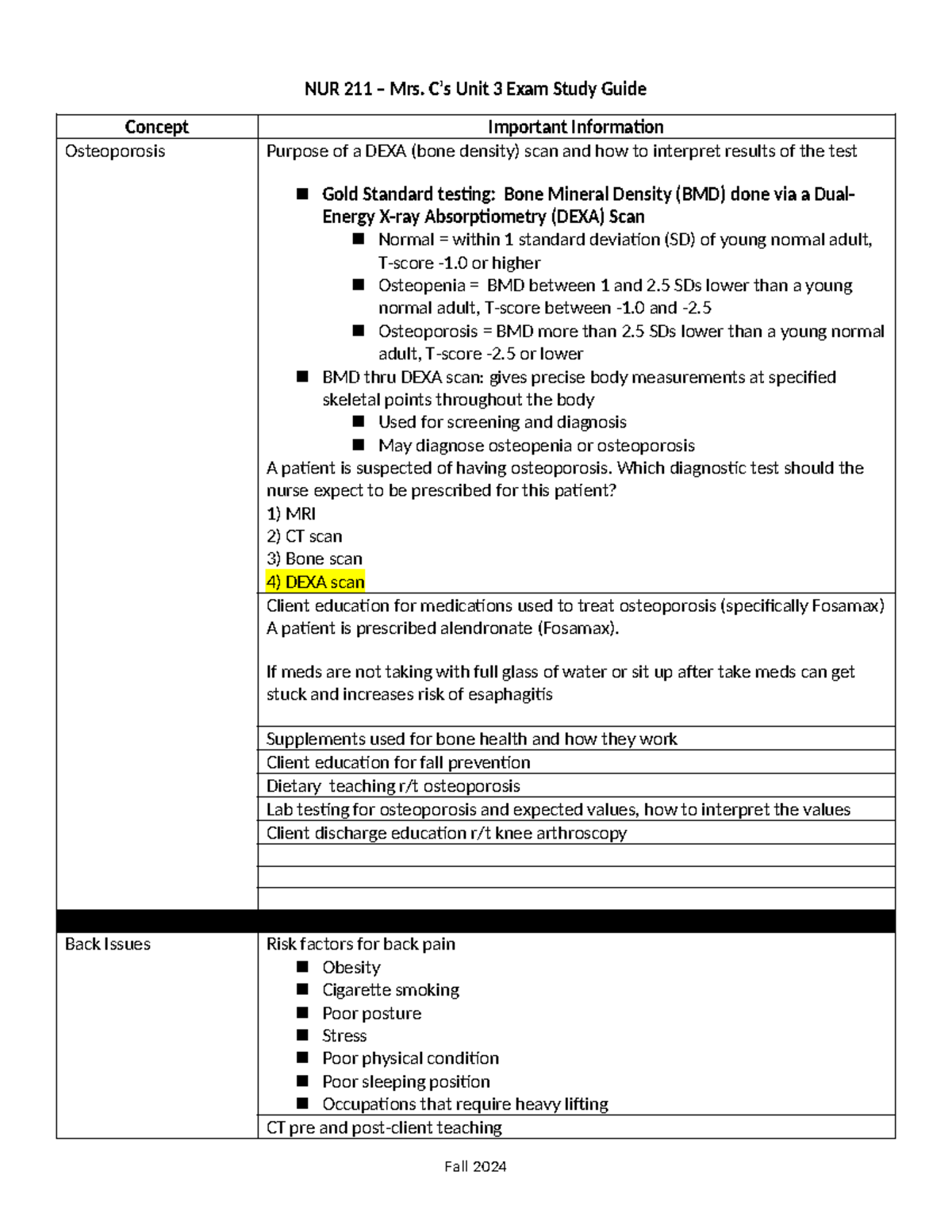 Unit 3 Exam Study Guide - NUR 211 – Mrs. C’s Unit 3 Exam Study Guide ...