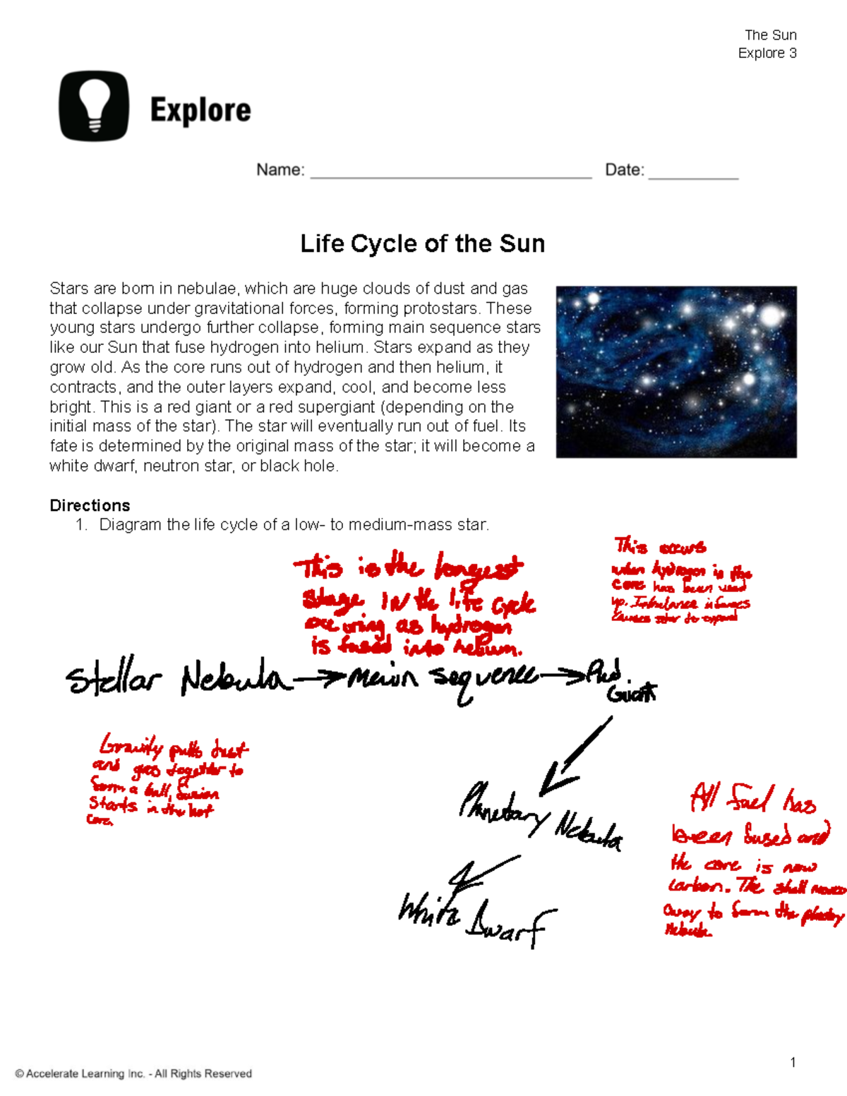 Explore 3Activity Life Cycleofthe Sun - Explore 3 Life Cycle of the Sun ...