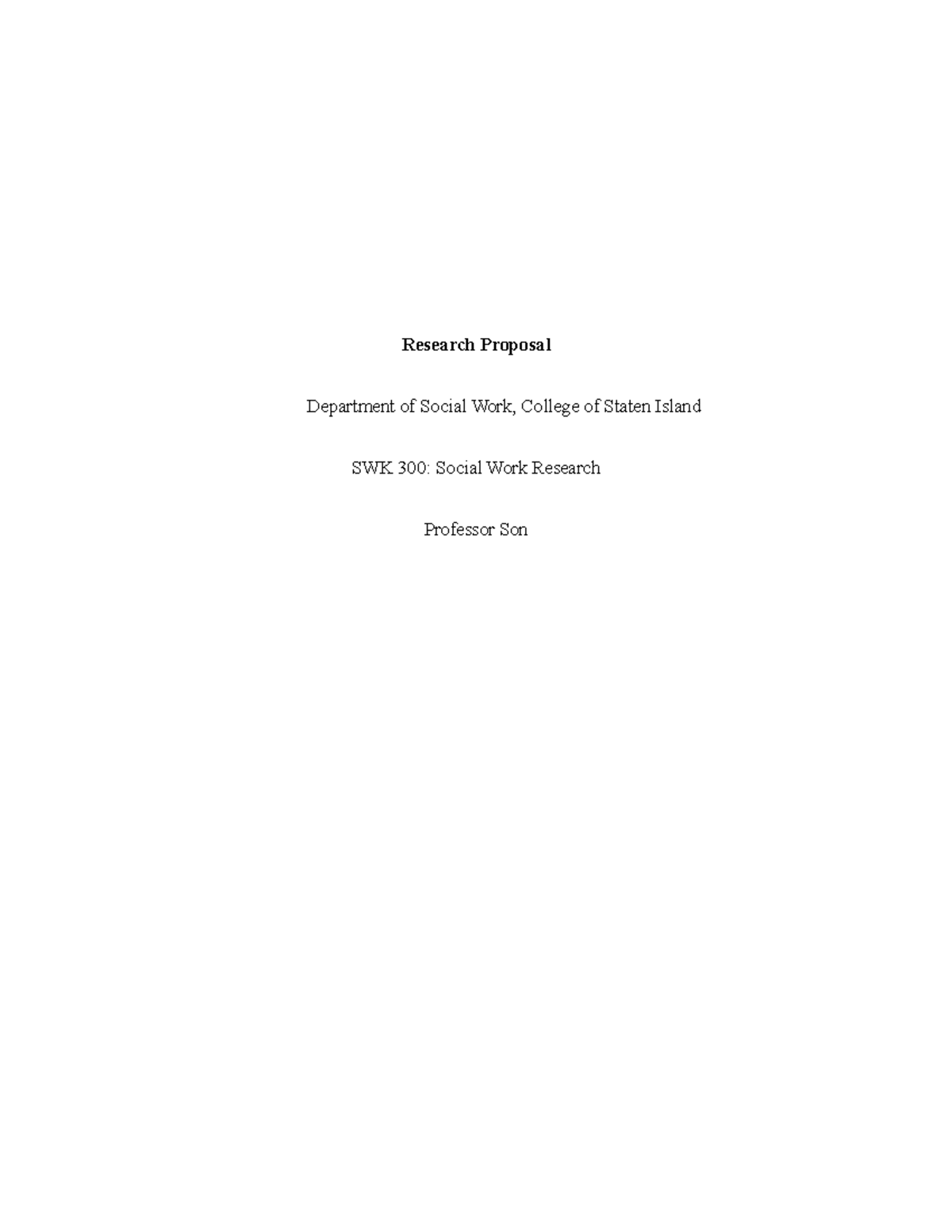 Research Proposal - Research Proposal Department of Social Work ...