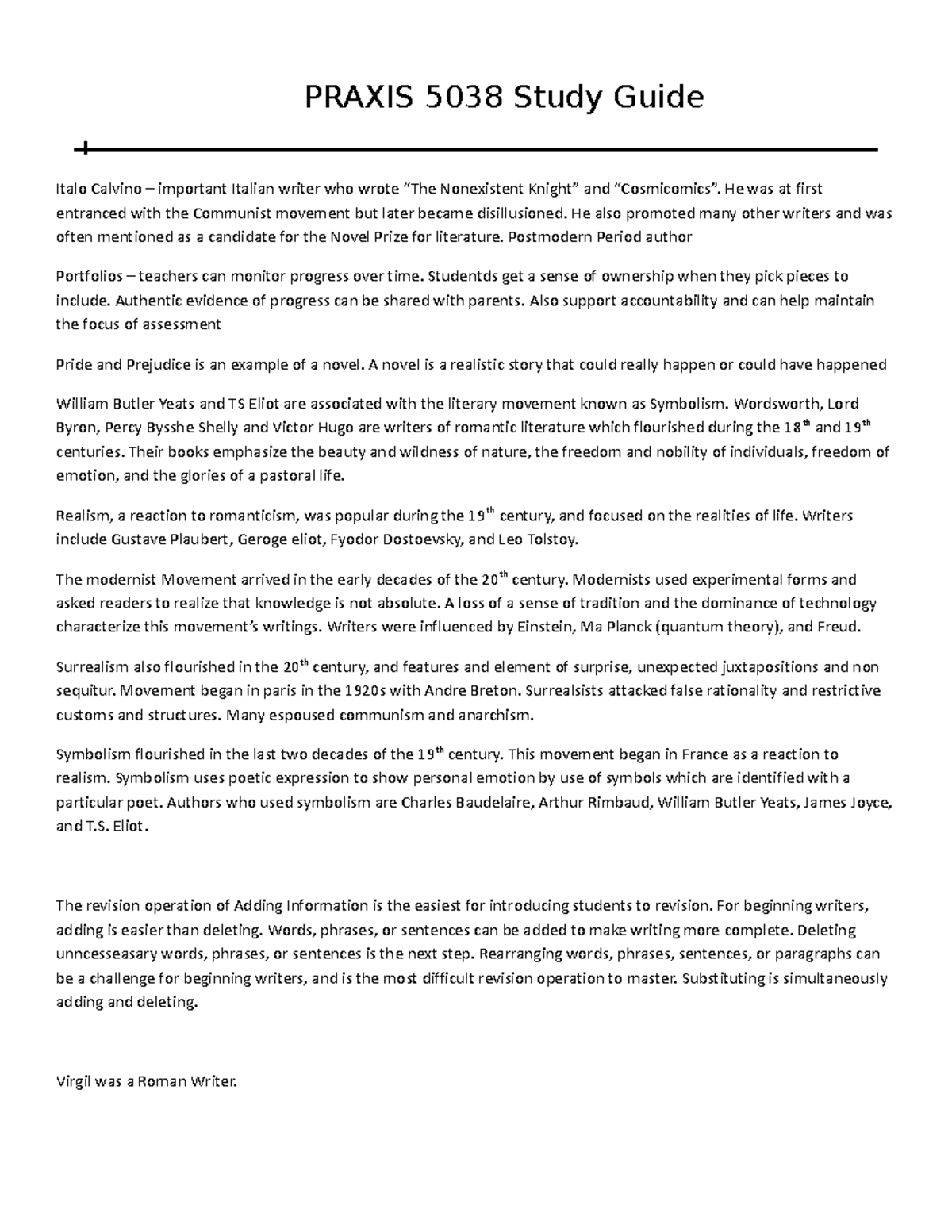 Praxis study guide 5038 - PRAXIS 5038 Study Guide Italo Calvino ...