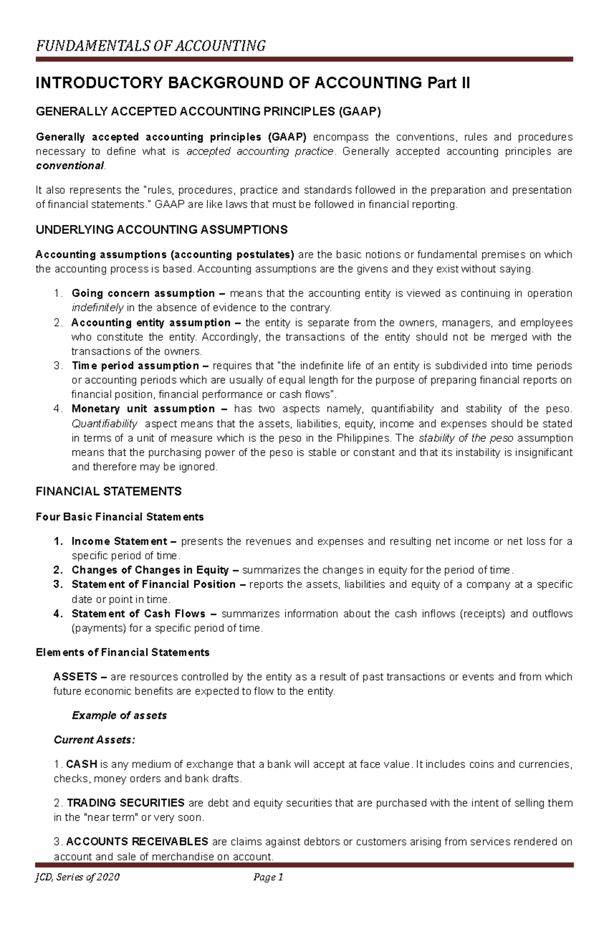Introductory Background OF Accounting Part II - INTRODUCTORY BACKGROUND ...