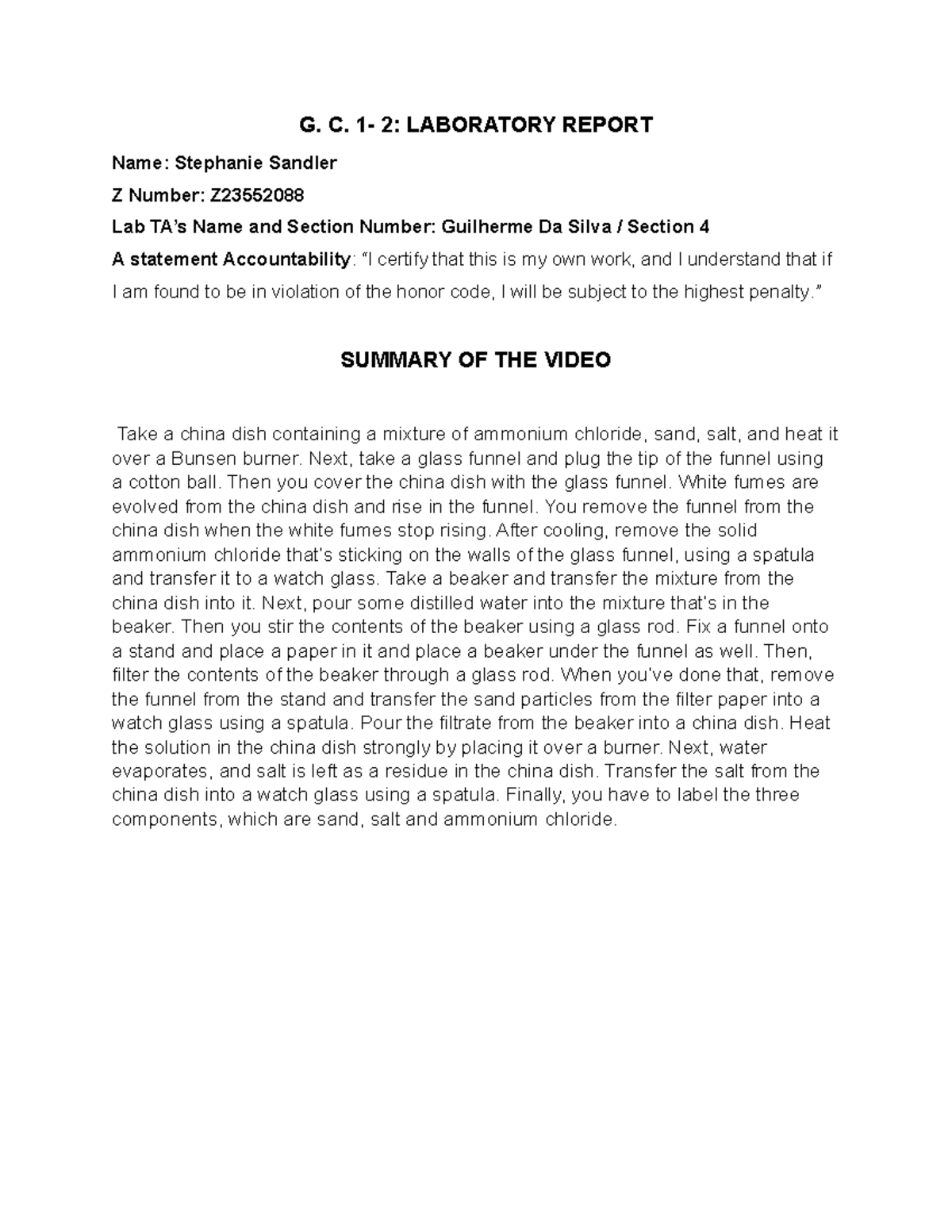 G.C.1-2 Lab Report-Online Students - G. C. 1- 2: LABORATORY REPORT Name ...