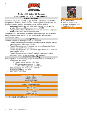 UNIV Midterm Project Assignment Sheet S22 - Midterm Project Information In lieu of an exam, UNIV ...