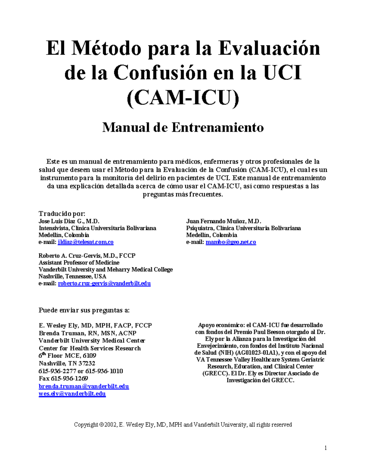 CAM ICU - cam icu - El MÈtodo para la EvaluaciÛn de la ConfusiÛn en la ...