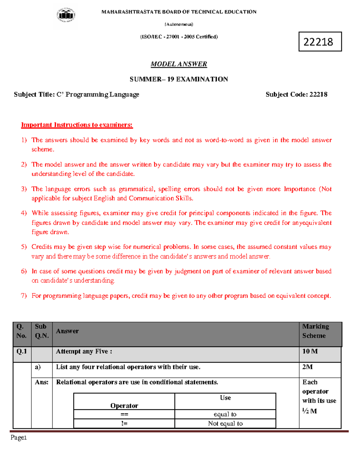 22218 2019 Summer model answer paper[Msbte study resources ...