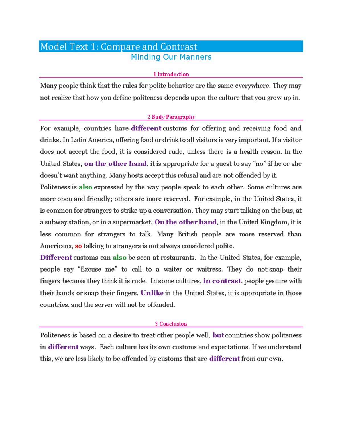 Reading Material lec 3 - Lecture notes 3 - Model Text 1: Compare and ...