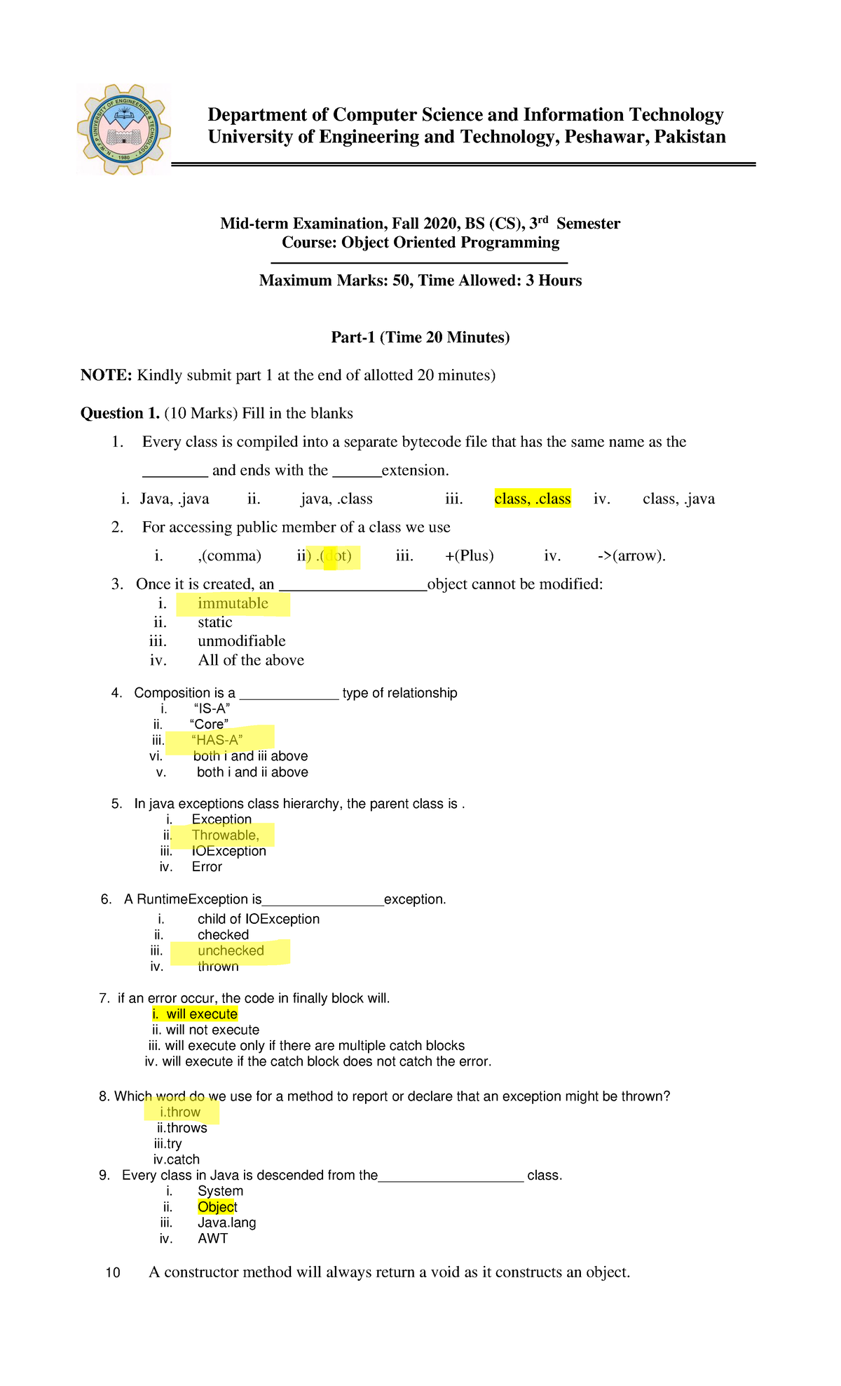 Oops Final Paper Newww Department Of Computer Science And Information