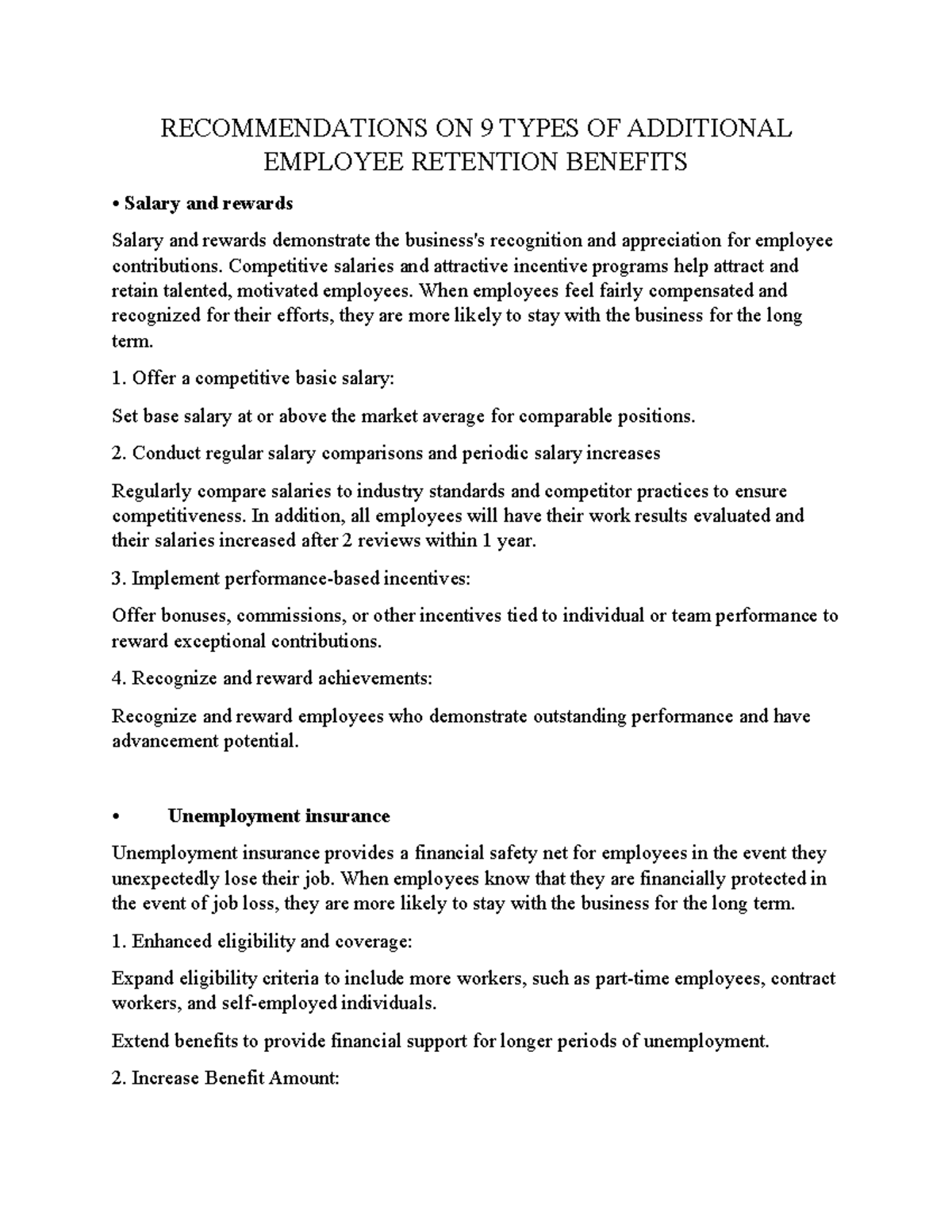 TT HRM TA - Hcibo - RECOMMENDATIONS ON 9 TYPES OF ADDITIONAL EMPLOYEE RETENTION BENEFITS Salary ...