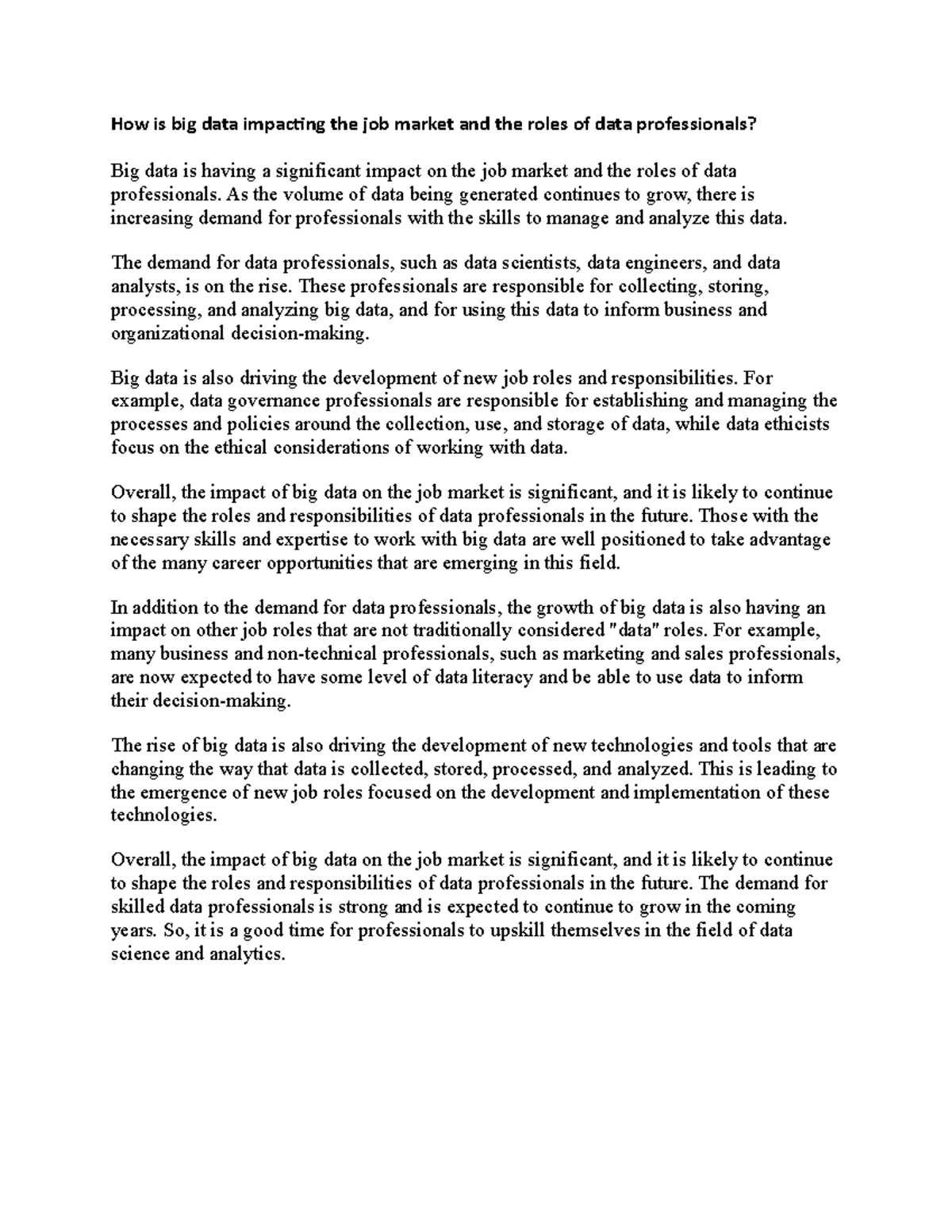 Bigdatacourses3 - How is big data impacting the job market and the ...