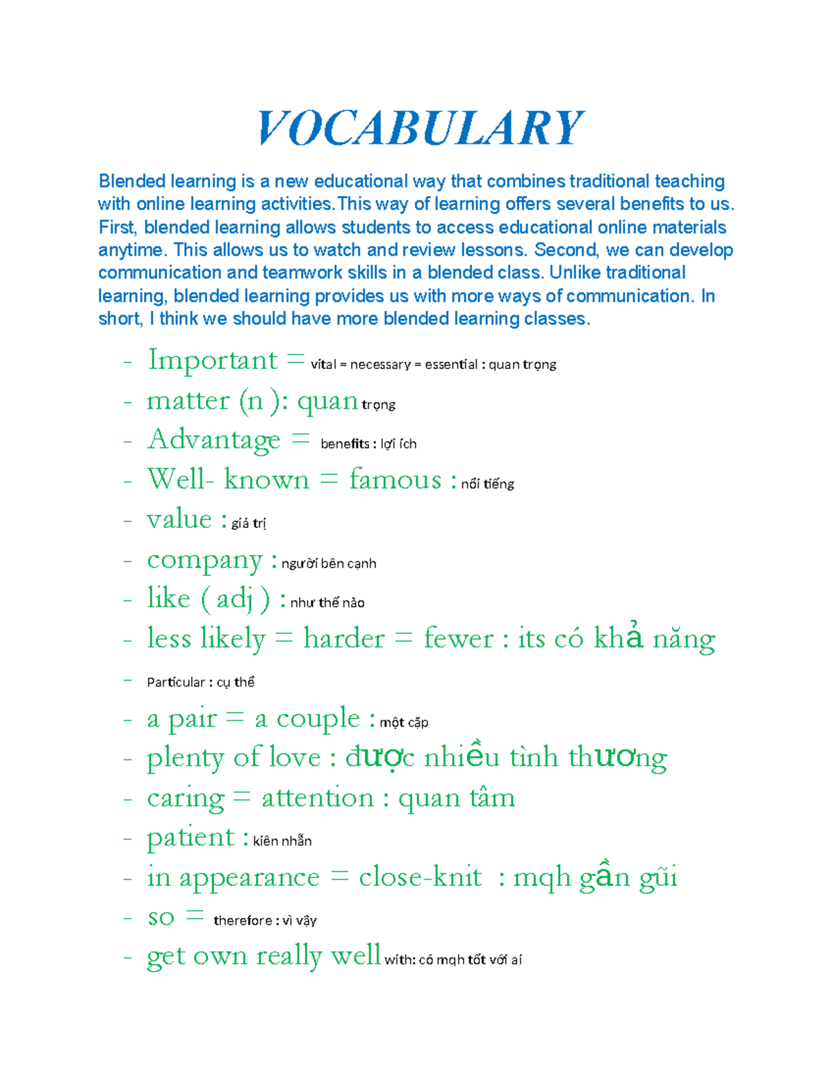 Vocabulary - VOCABULARY Blended learning is a new educational way that ...