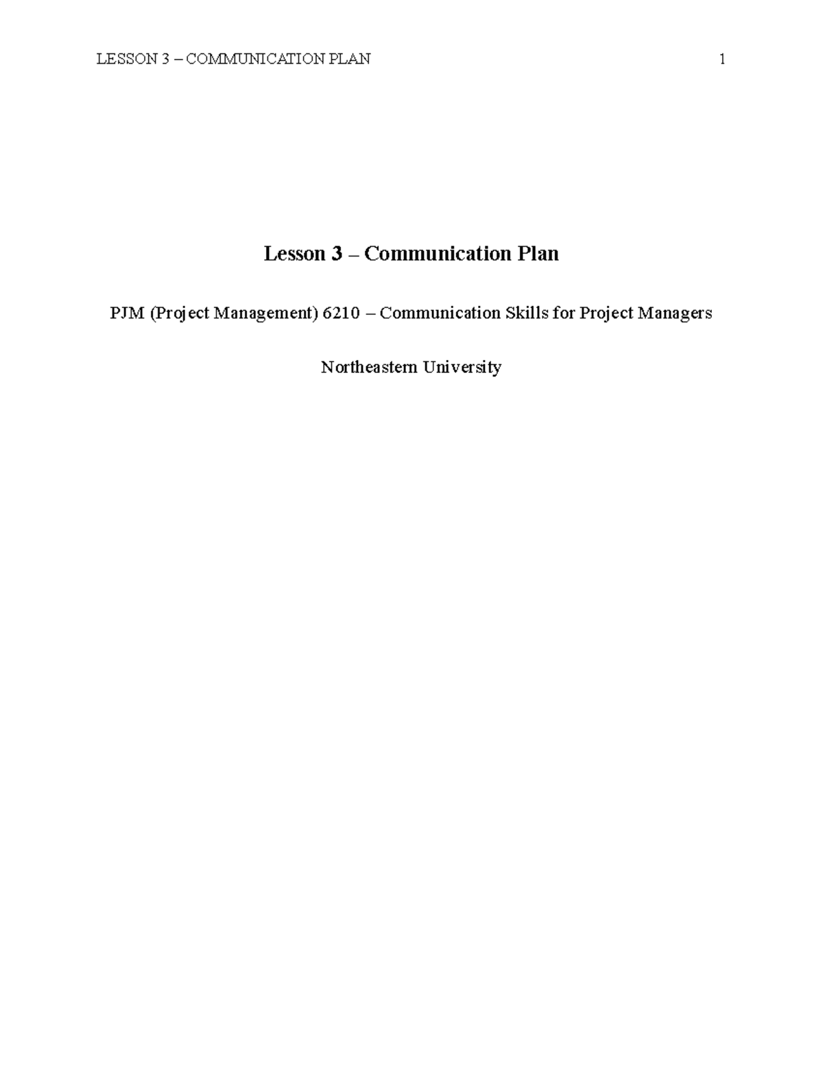 Lesson 3 - Communication Plan - Part 1 - Lesson 3 – Communication Plan ...