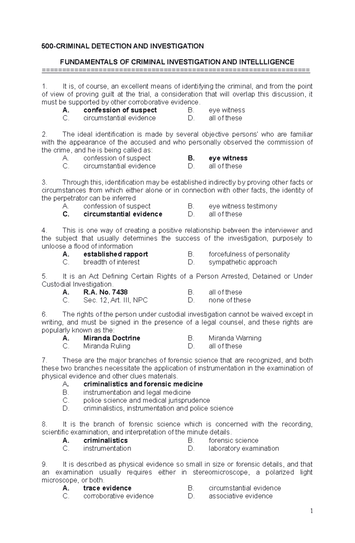 CDI-500 - Lecture to study - 500-CRIMINAL DETECTION AND INVESTIGATION ...