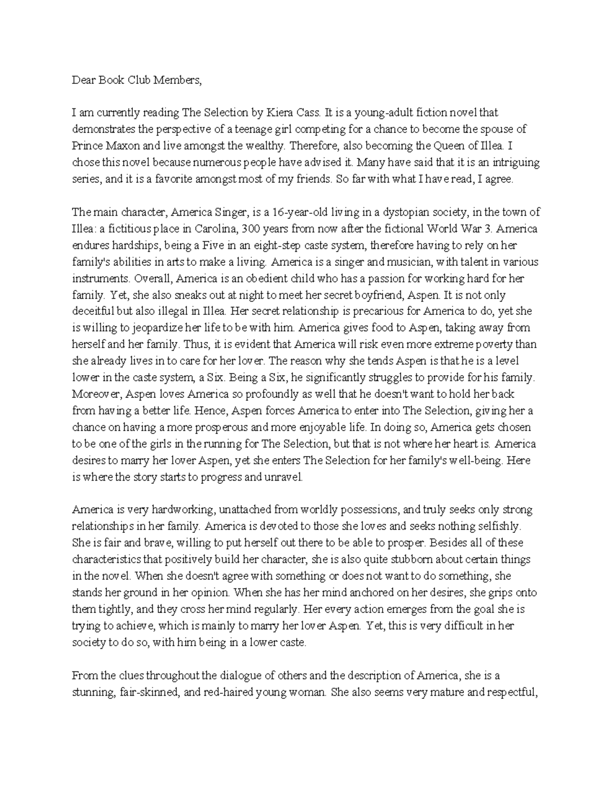 Book Club Letter - Dear Book Club Members, I am currently reading The ...