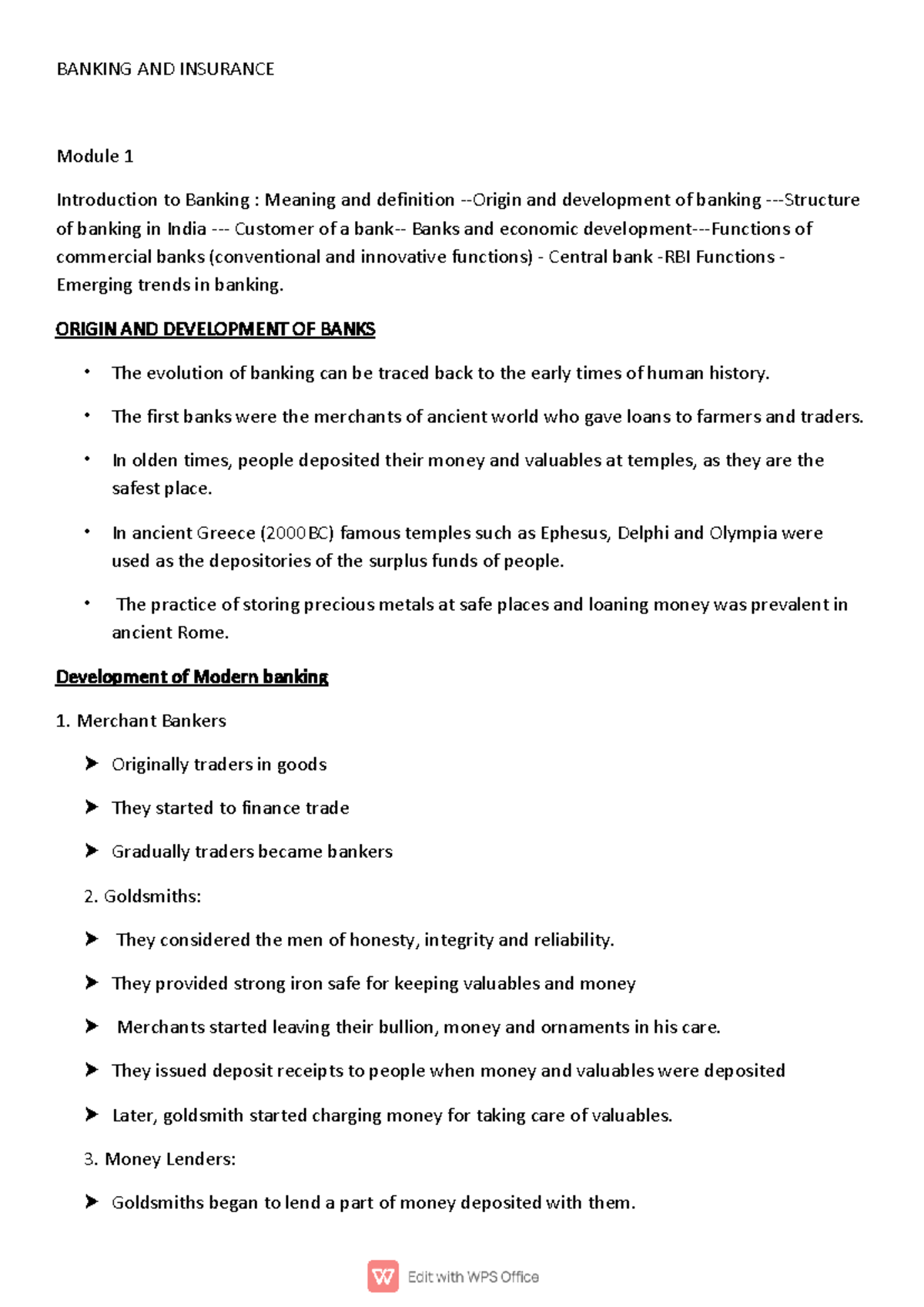Module 1 banking - BANKINGANDINSURANCE Module 1 - Studocu