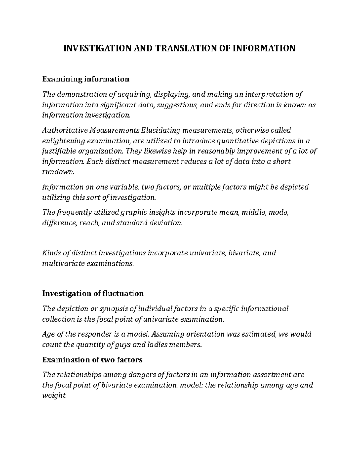 Investigation AND Translation OF Information - INVESTIGATION AND ...