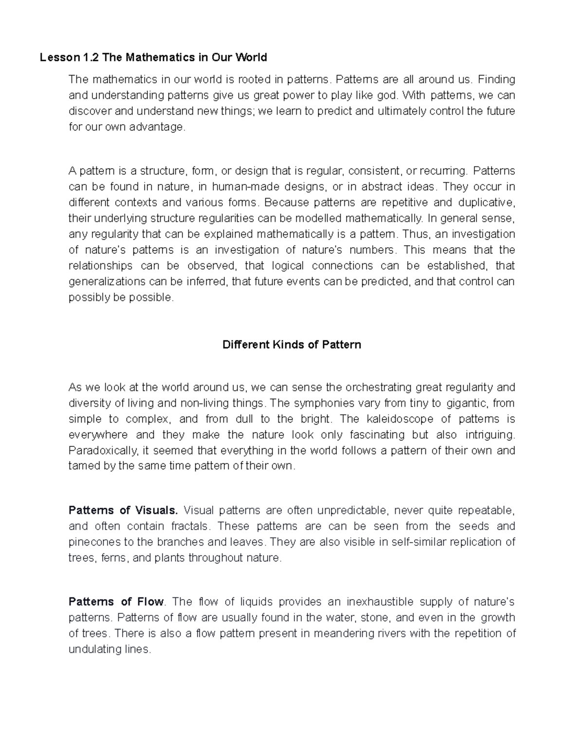 MMW Lesson 1.2 - Lesson 1 The Mathematics in Our World The mathematics in our world is rooted in ...