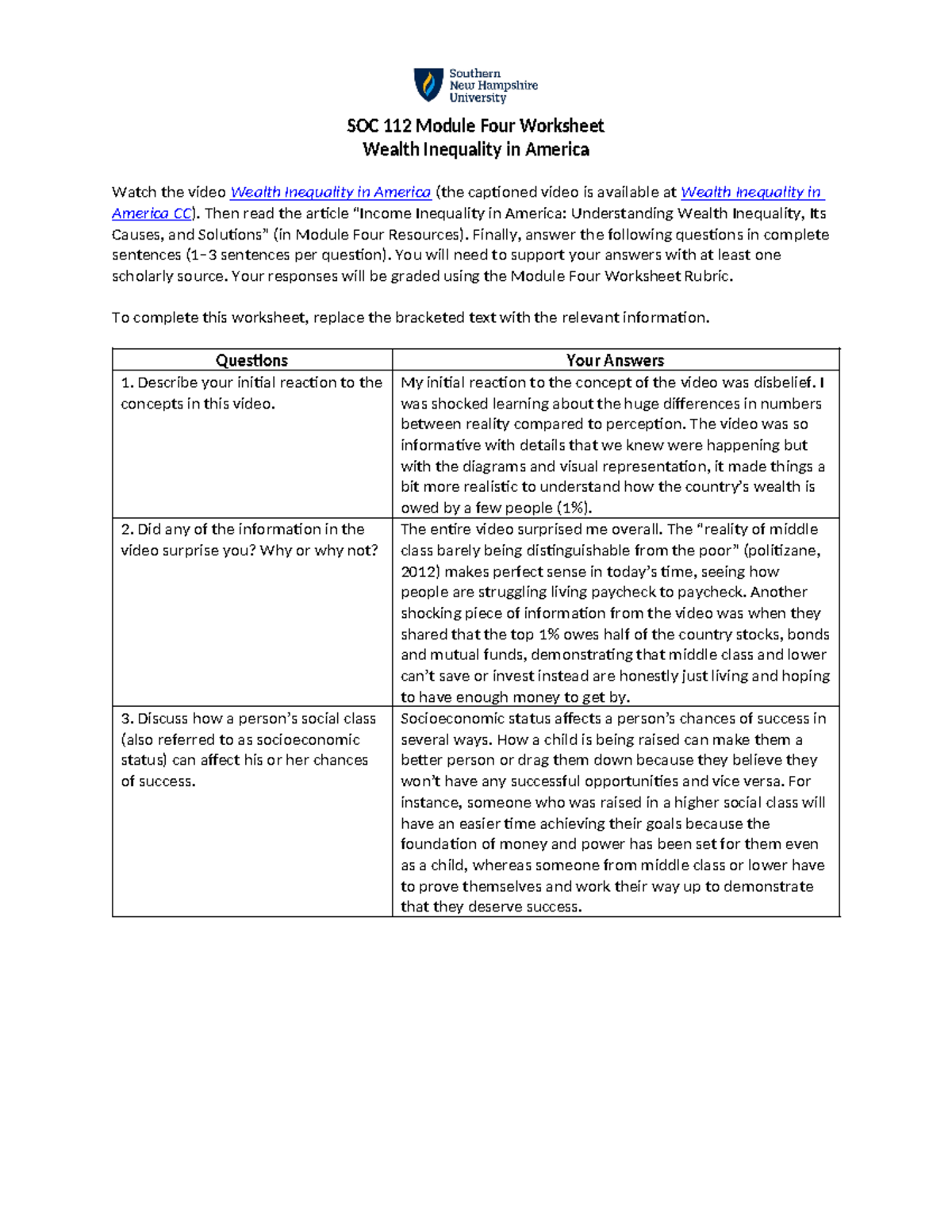 SOC 112 Module Four Worksheet Completed - SOC 112 Module Four Worksheet ...