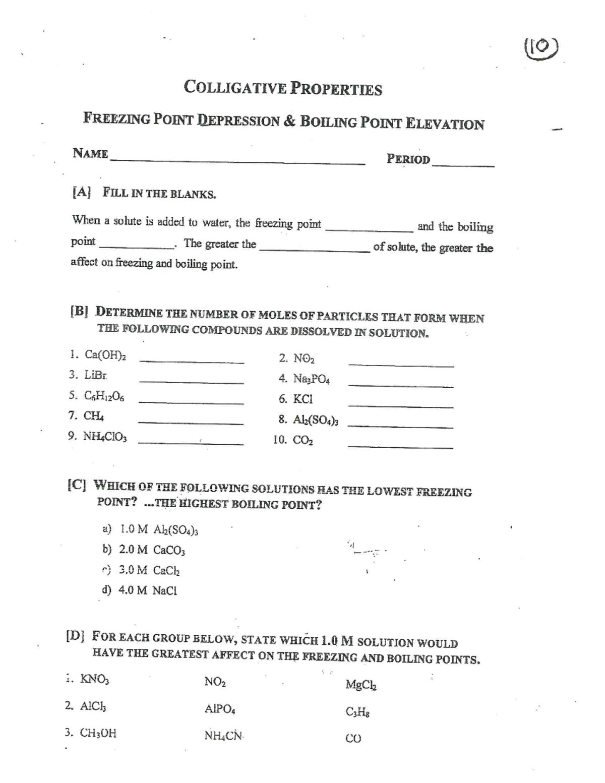 Colligative Properties Practice - Name ____________________ Colligative ...